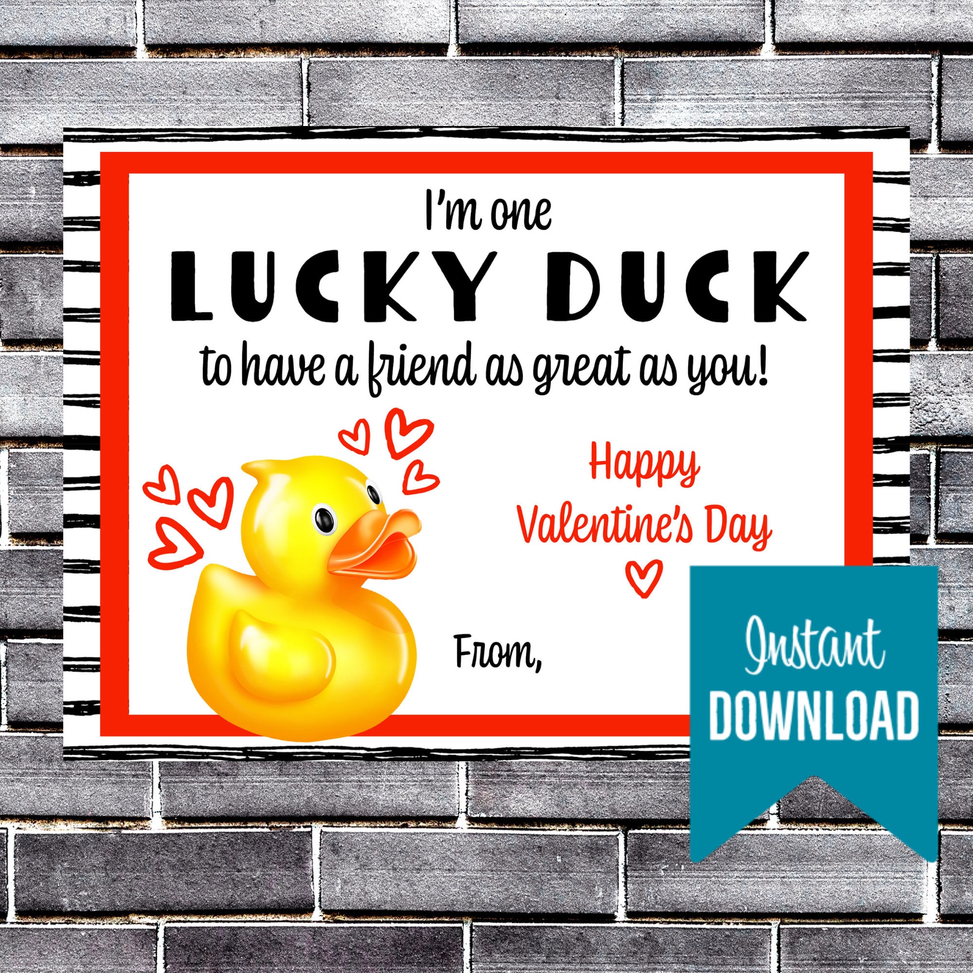 Lucky Duck Valentine, Printable Valentine's Day Card, Instant Download ...