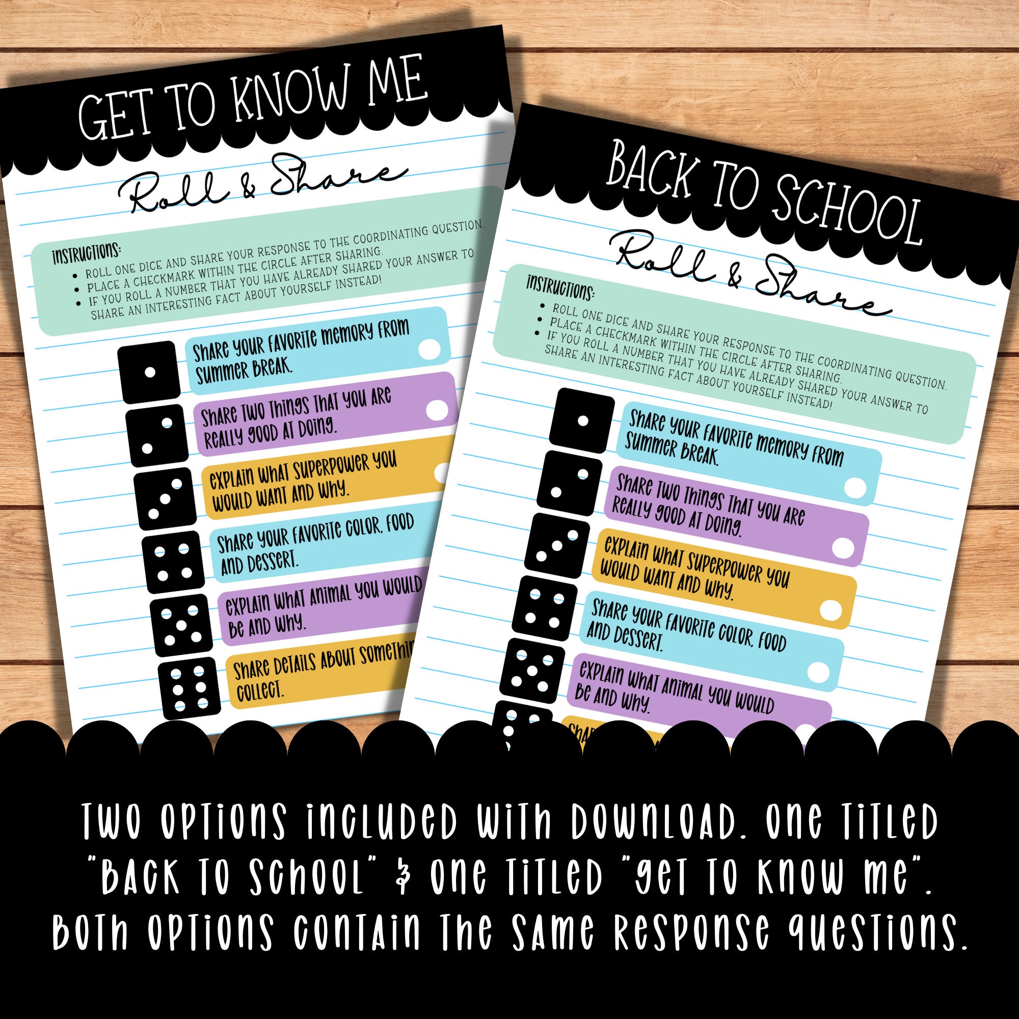 Back to School Roll and Share, Get to Know Me Ice Breaker, Dicebreaker ...