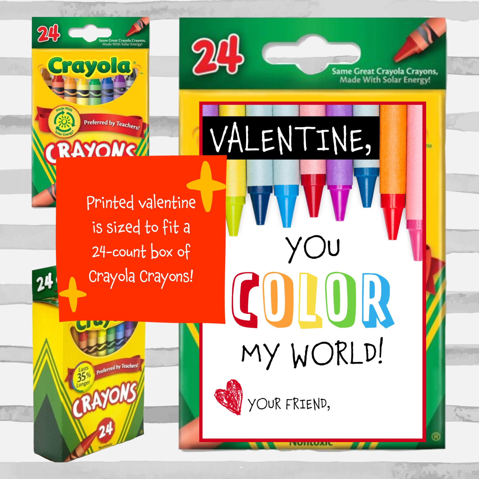 You Color My World Valentine, PDF Instant Download, Crayon Valentine ...