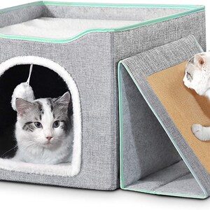 Cat Beds for Indoor Cats Foldable Cat Cube Cave House With Removable ...