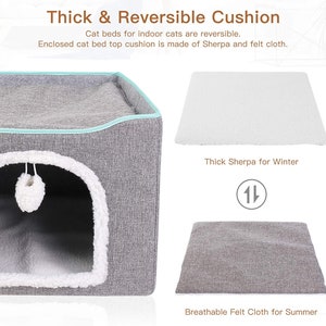 Cat Beds for Indoor Cats Foldable Cat Cube Cave House With Removable ...