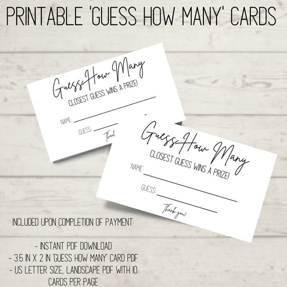 Printable Guess How Many Card Guess How Many Baby Shower | Etsy