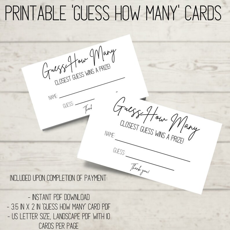 Printable Guess How Many Card Guess How Many Baby Shower | Etsy