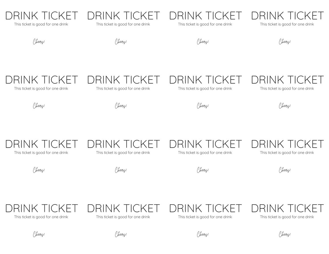 Printable Drink Ticket | Drink Tickets Printable | Beverage Ticket ...