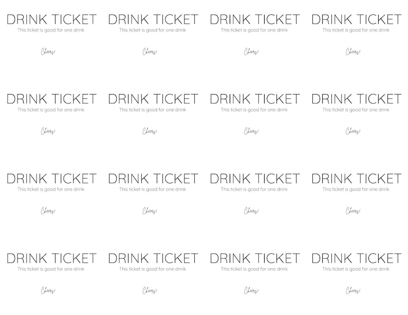 Printable Drink Ticket | Drink Tickets Printable | Beverage Ticket ...
