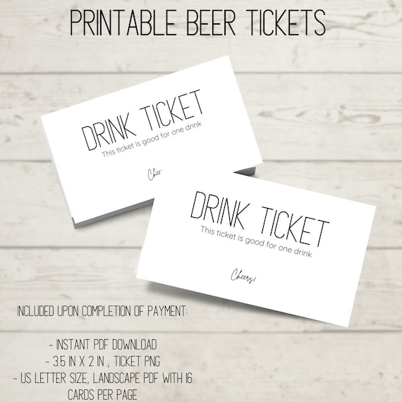 Printable Drink Ticket Drink Tickets Printable Beverage - Etsy UK