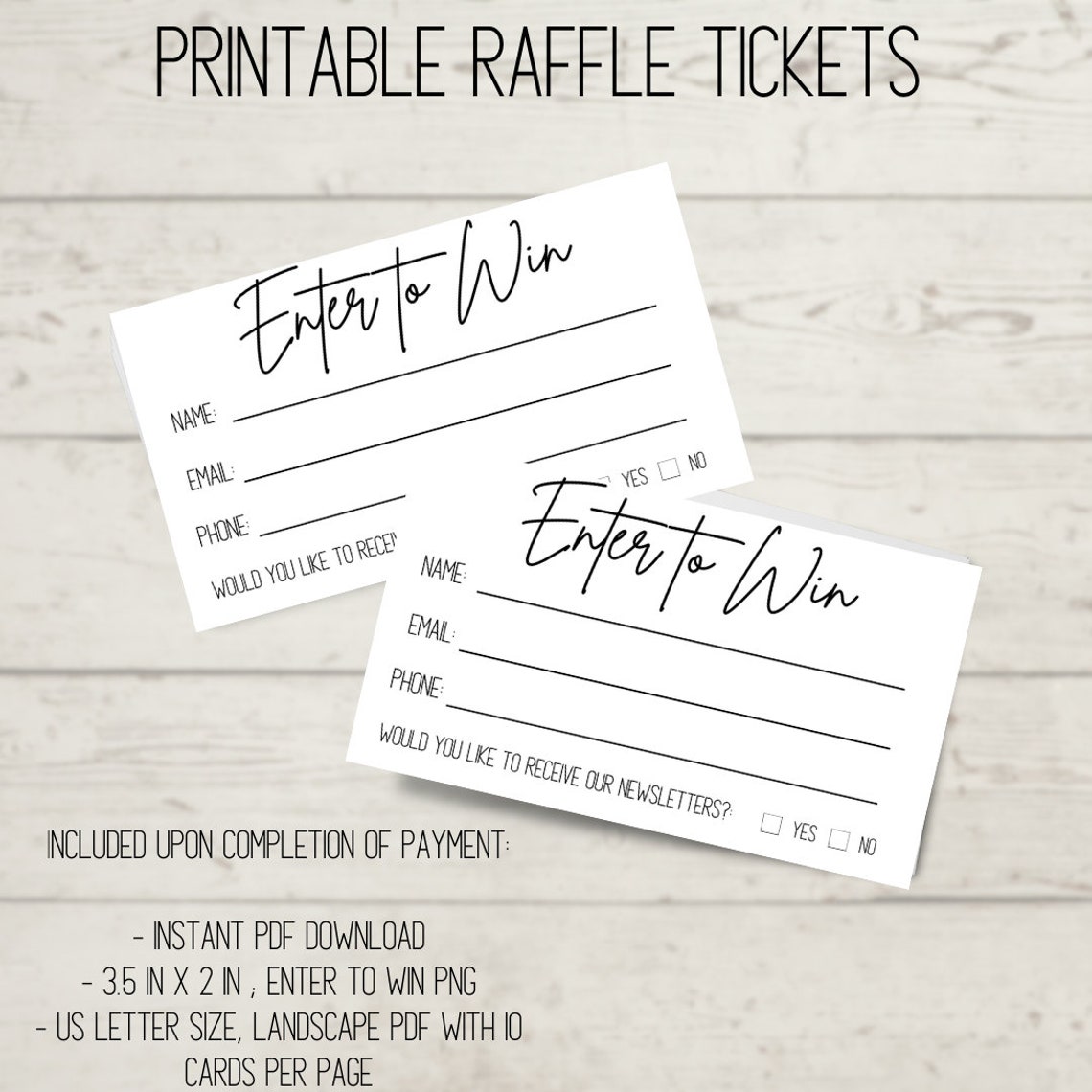 Printable Raffle Ticket Raffle Tickets Printable Enter to Win Printable ...