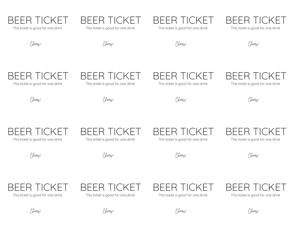 Printable Beer Ticket | Beer Tickets Printable | Drink Ticket Printable ...
