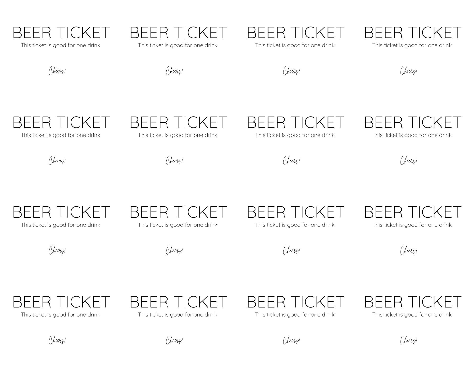 Printable Beer Ticket | Beer Tickets Printable | Drink Ticket Printable ...