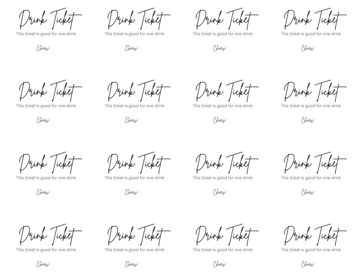Printable Drink Ticket | Drink Tickets Printable | Beverage Ticket ...