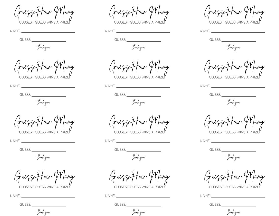 Printable Guess How Many Card With Sign | Guess How Many | Baby Shower ...