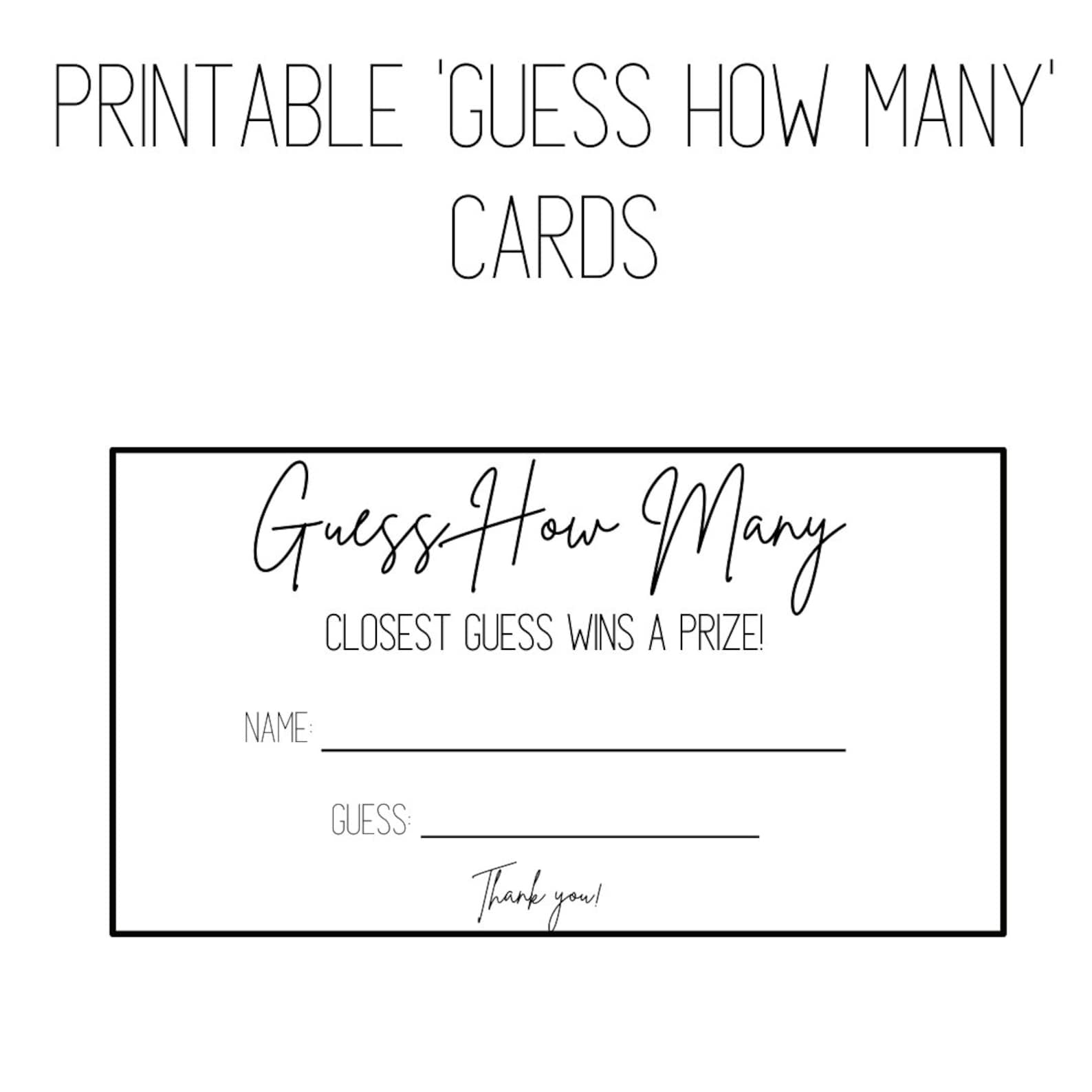 Printable Guess How Many Card Guess How Many Baby Shower | Etsy