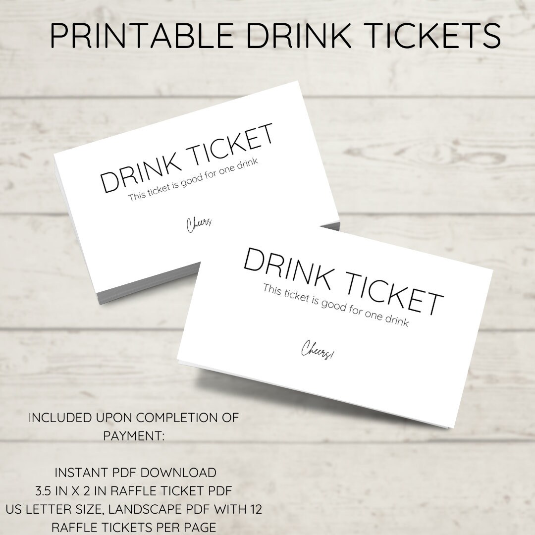 Printable Drink Ticket Drink Tickets Printable Beverage Ticket 