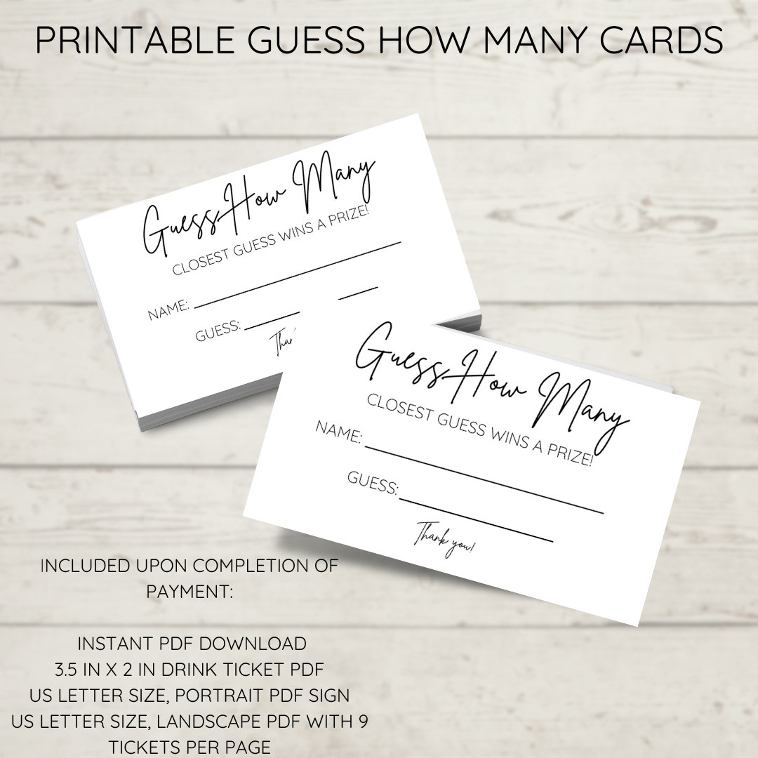 Printable Guess How Many Card With Sign | Guess How Many | Baby Shower ...