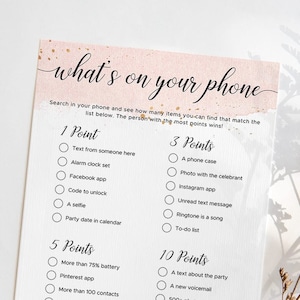 Pink and Gold Theme Birthday Whats on Your Phone Game Womens Birthday ...