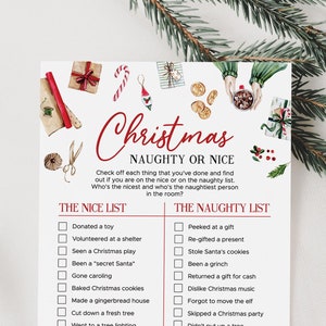 Naughty or Nice List Printable Funny Christmas Games Instant Download ...