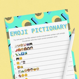 90s Party Emoji Pictionary Game Printable Nineties Themed Party Ideas ...