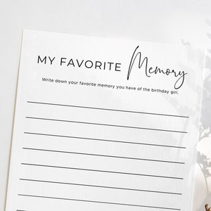 Minimalist Birthday Game Printable My Favorite Memory of the Birthday ...