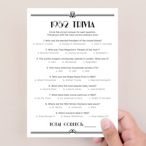 Born in 1952 Trivia Printable Birthday Quiz About Birth Year 1952 ...