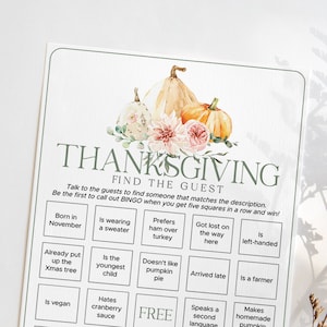 Thanksgiving Find the Guest Bingo Cards Printable Blush Floral Pumpkin ...