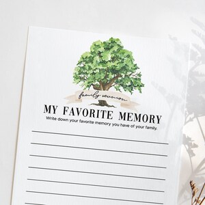 My Favorite Memory of My Family Reunion Game Printable, Watercolor ...