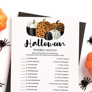 Halloween Phobia Match up Game Printable Fears Matching Game Painted ...