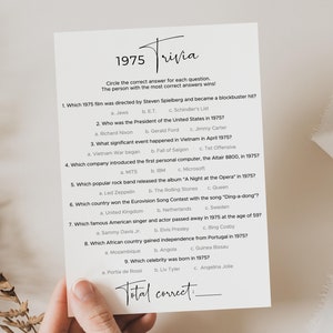 1975 Trivia Printable 70s Quiz 50th Birthday Party Game Born in 1975 ...