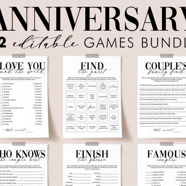 Gold Wedding Anniversary Party Games Bundle 20 25th 30 40 50th ...