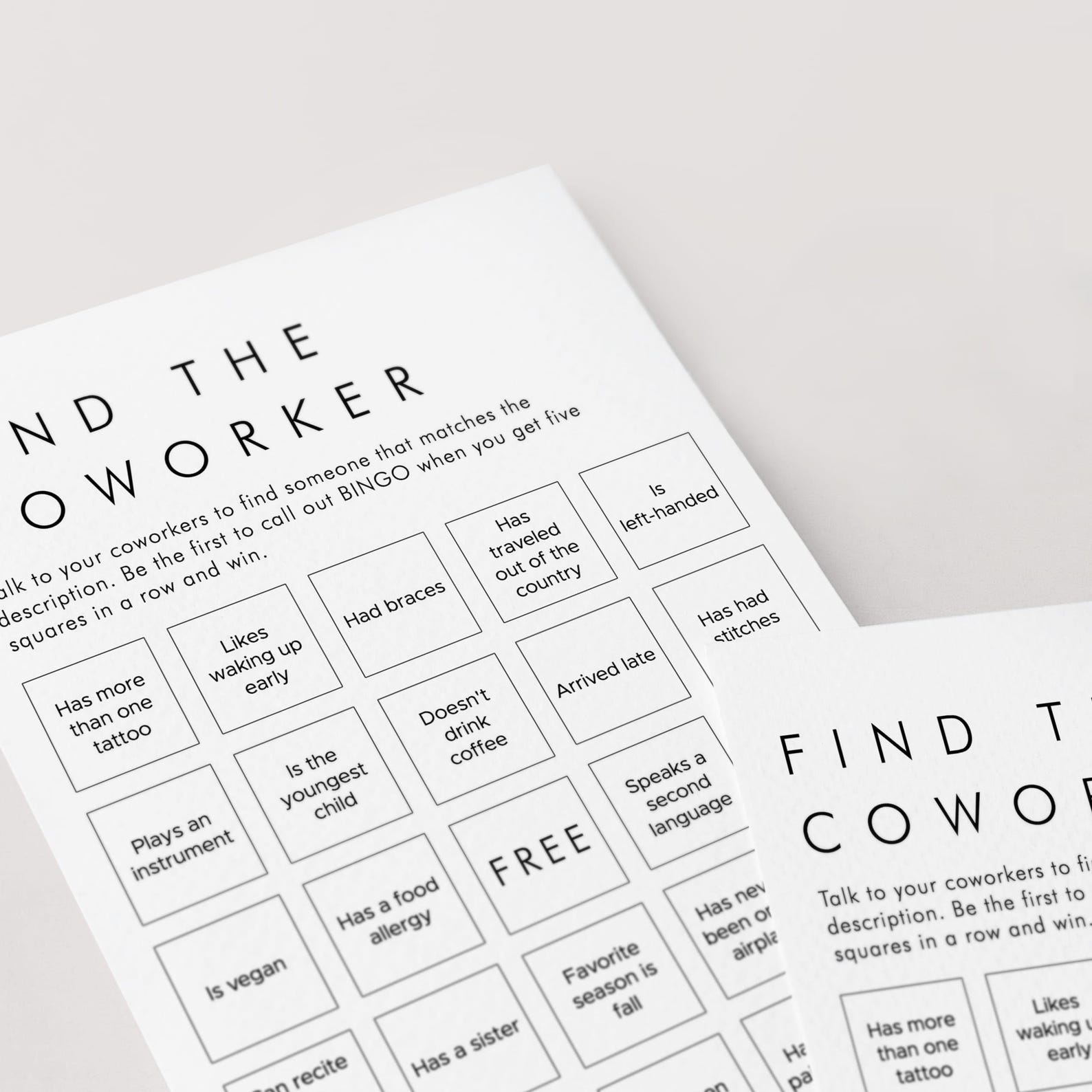 Find the Coworker Bingo Card for Office Party Printable | Minimalist ...