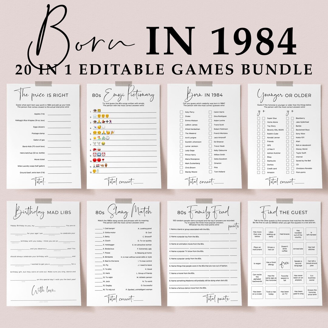 40th Birthday Party Games Bundle Born in 1984 Birthday Games 40 Years ...
