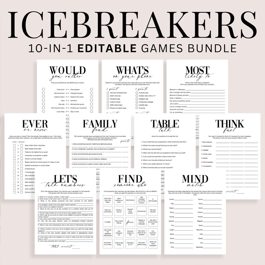 Icebreaker Games Bundle Conversation Starters Templates Dinner Party ...