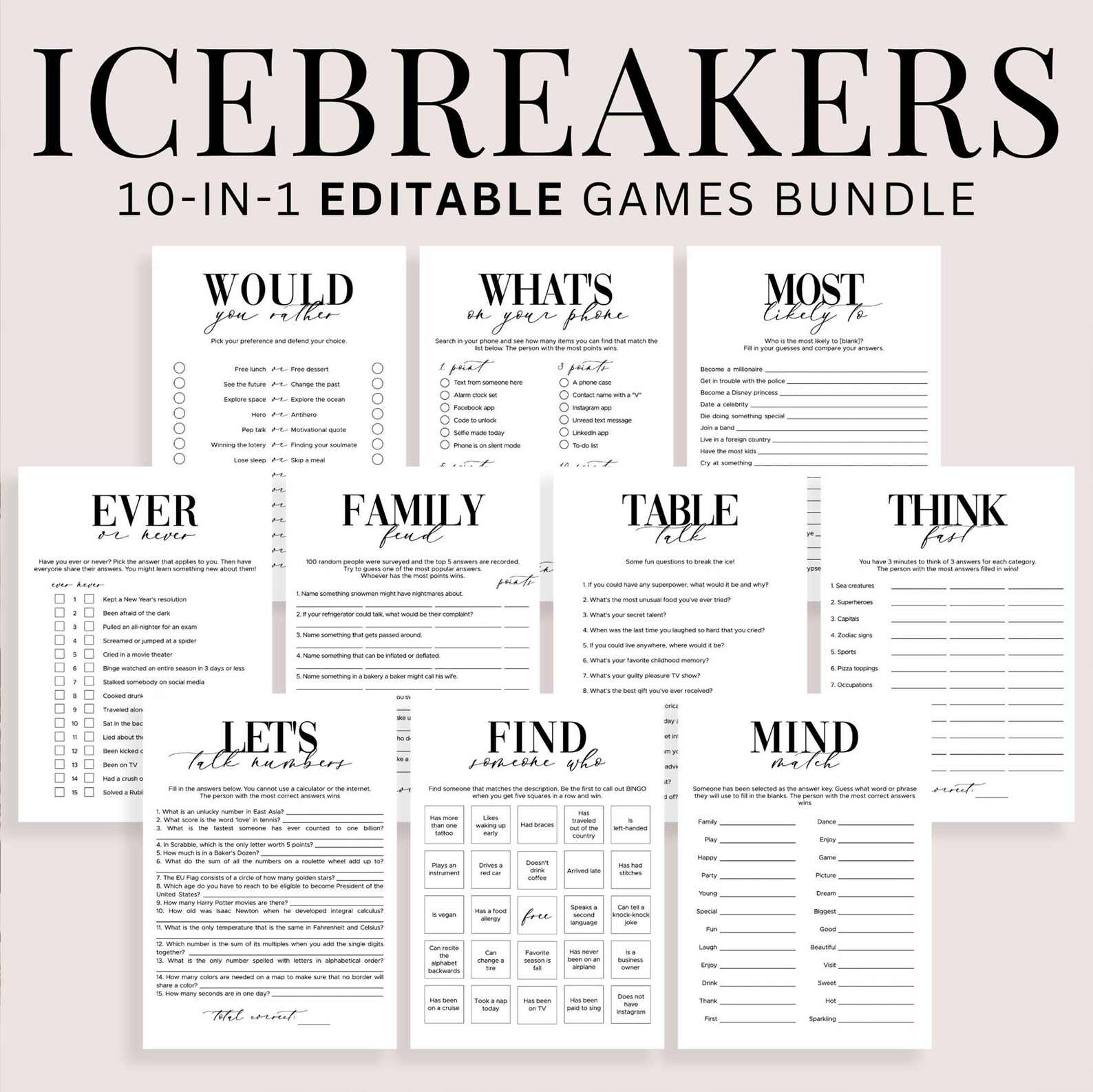 Icebreaker Games Bundle Conversation Starters Templates Dinner Party ...