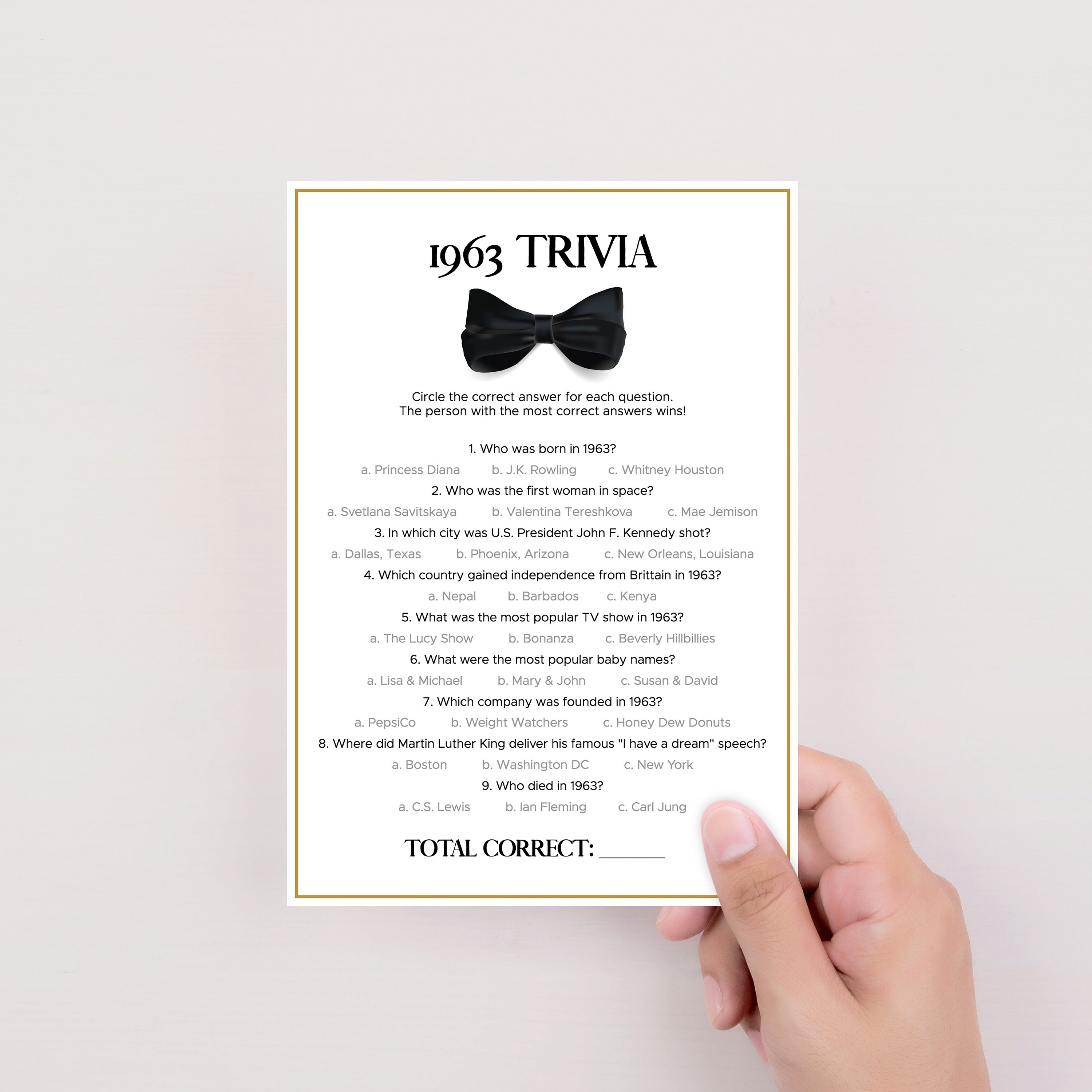 1963 Birthday Party Games Pack Instant Download Adults Activity Ideas ...