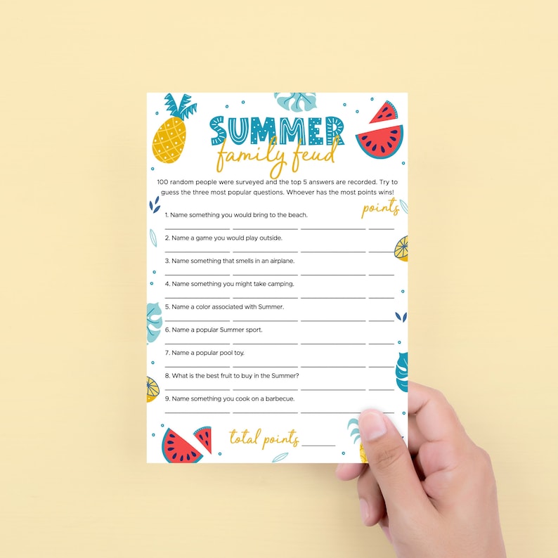 Summer Family Feud Game Printable Summertime Camp Ideas for Groups Fun ...