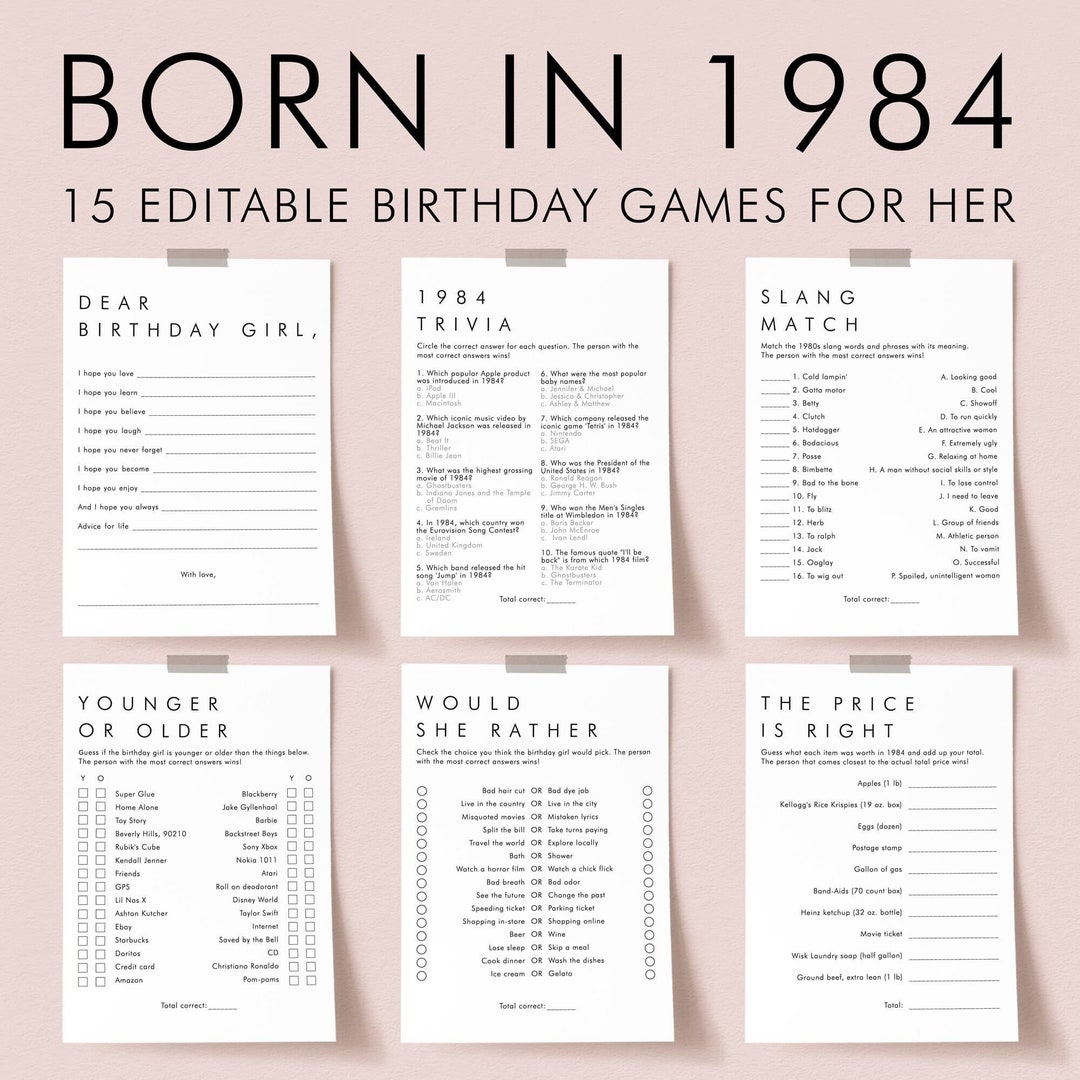 Party Like Its 1984 Birthday Party Games Bundle Templates 40th Birthday ...