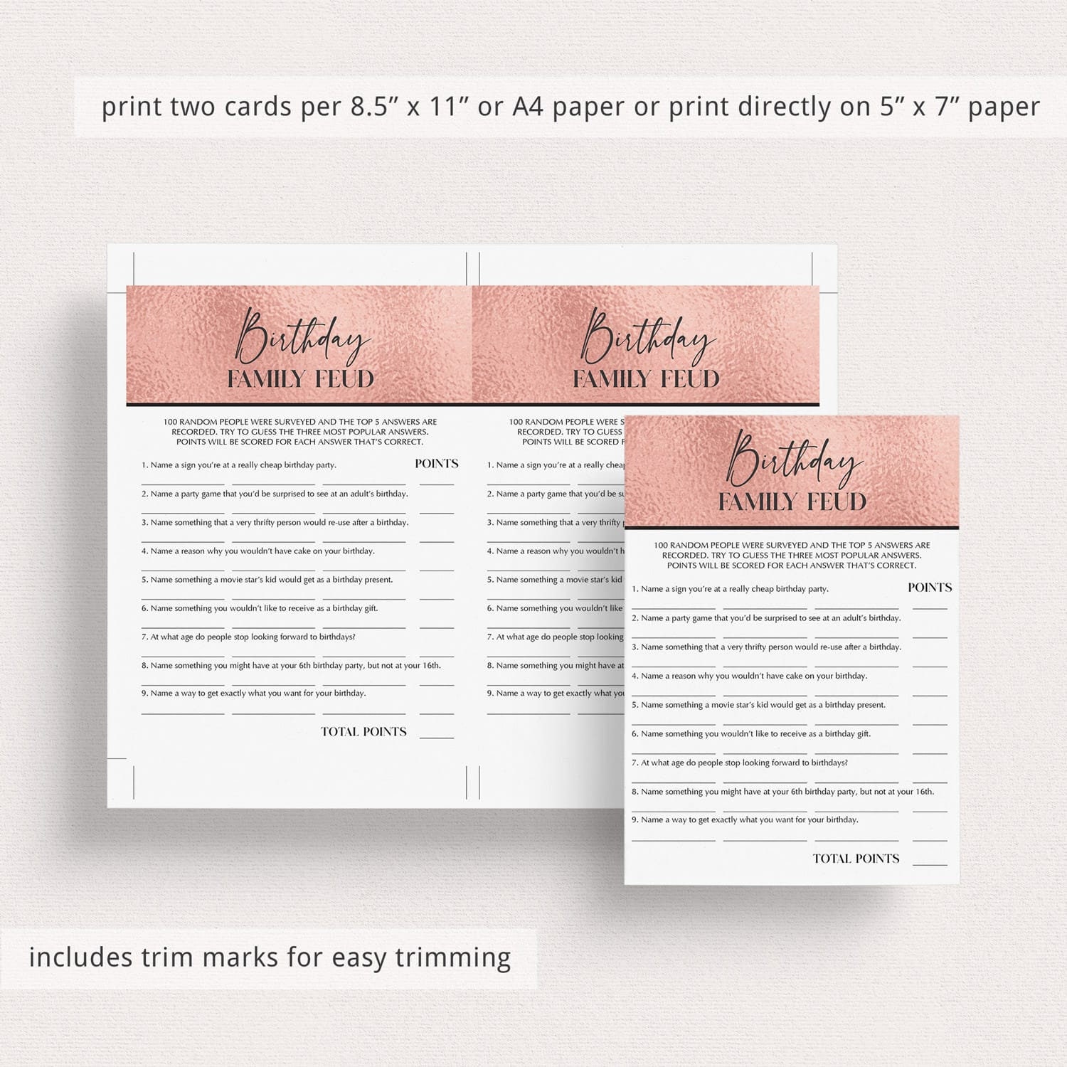 Rose Gold Birthday Games for Her Pink Birthday Family Feud Game ...