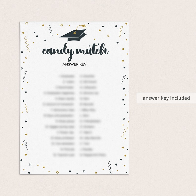 Graduation Candy Match Game Instant Download Fun Grad Party Activity ...
