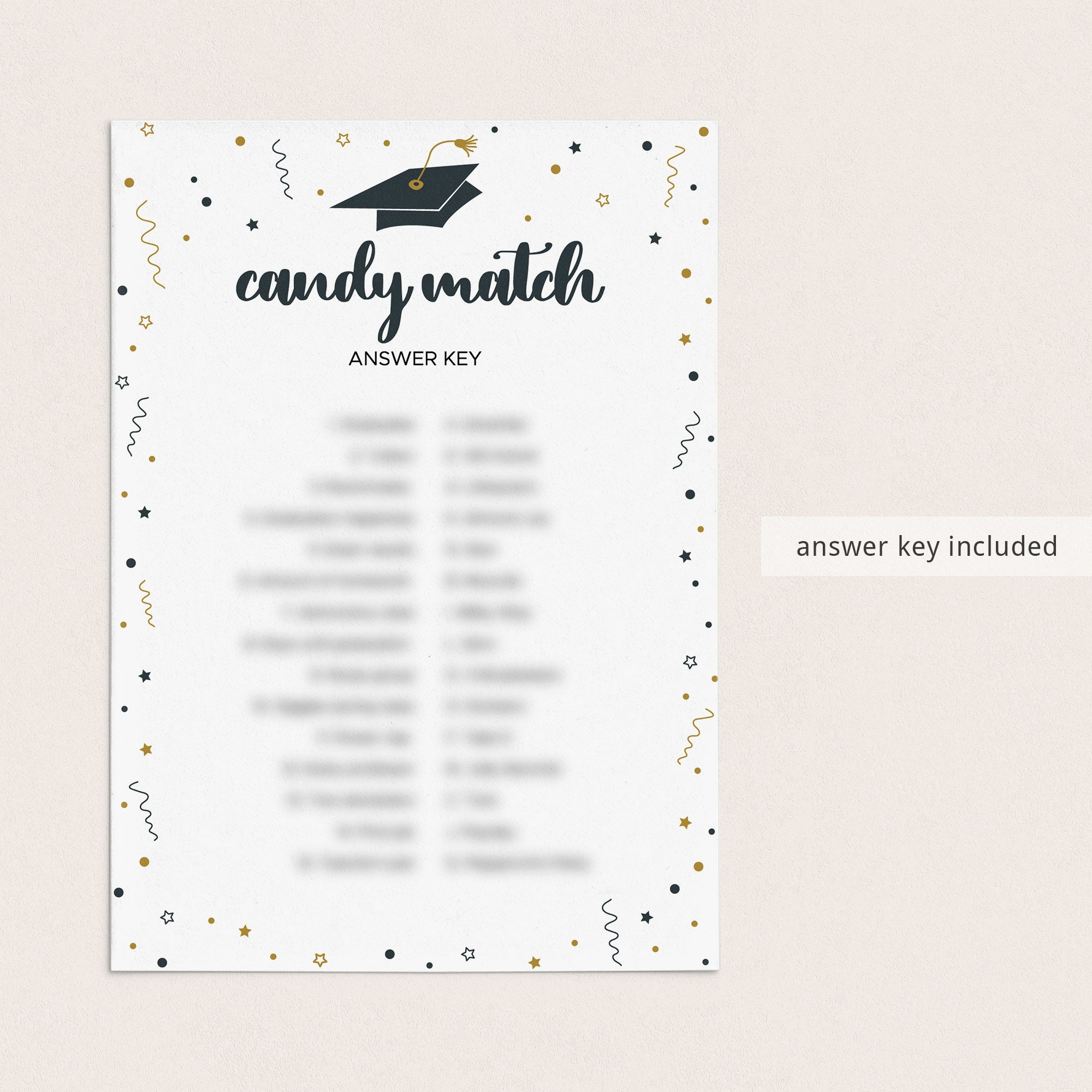 Graduation Candy Match Game Instant Download Fun Grad Party Activity ...