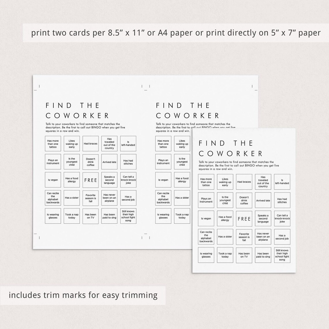 Find the Coworker Bingo Card for Office Party Printable | Minimalist ...