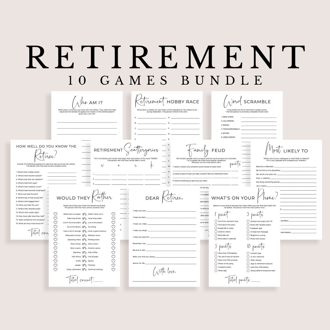 Retirement Games Printable Wishes for Retiree Party Activities for ...