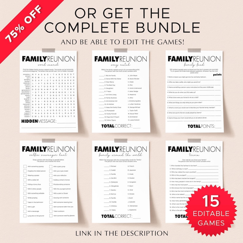 Family Song Match Game for Family Reunion Printables Minimalist Family ...