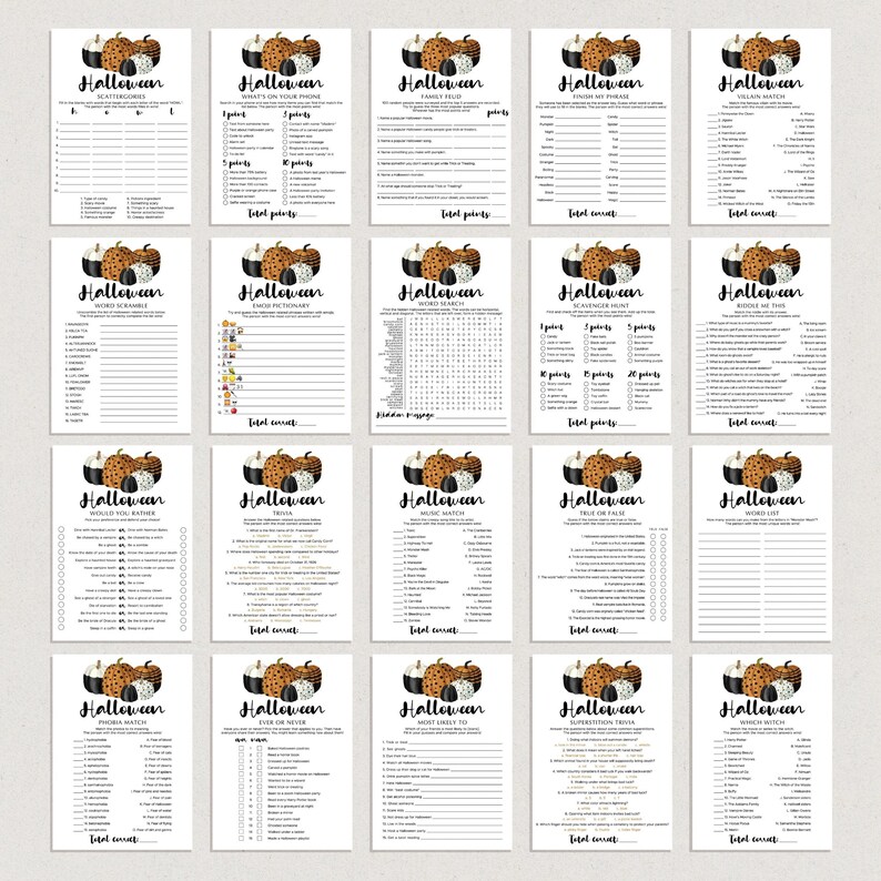 Halloween Games Bundle Editable Template Pumpkin Spooky - Etsy