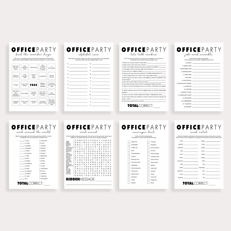 Office Party Game Templates 8 Work Party Games, Find the Coworker Bingo ...
