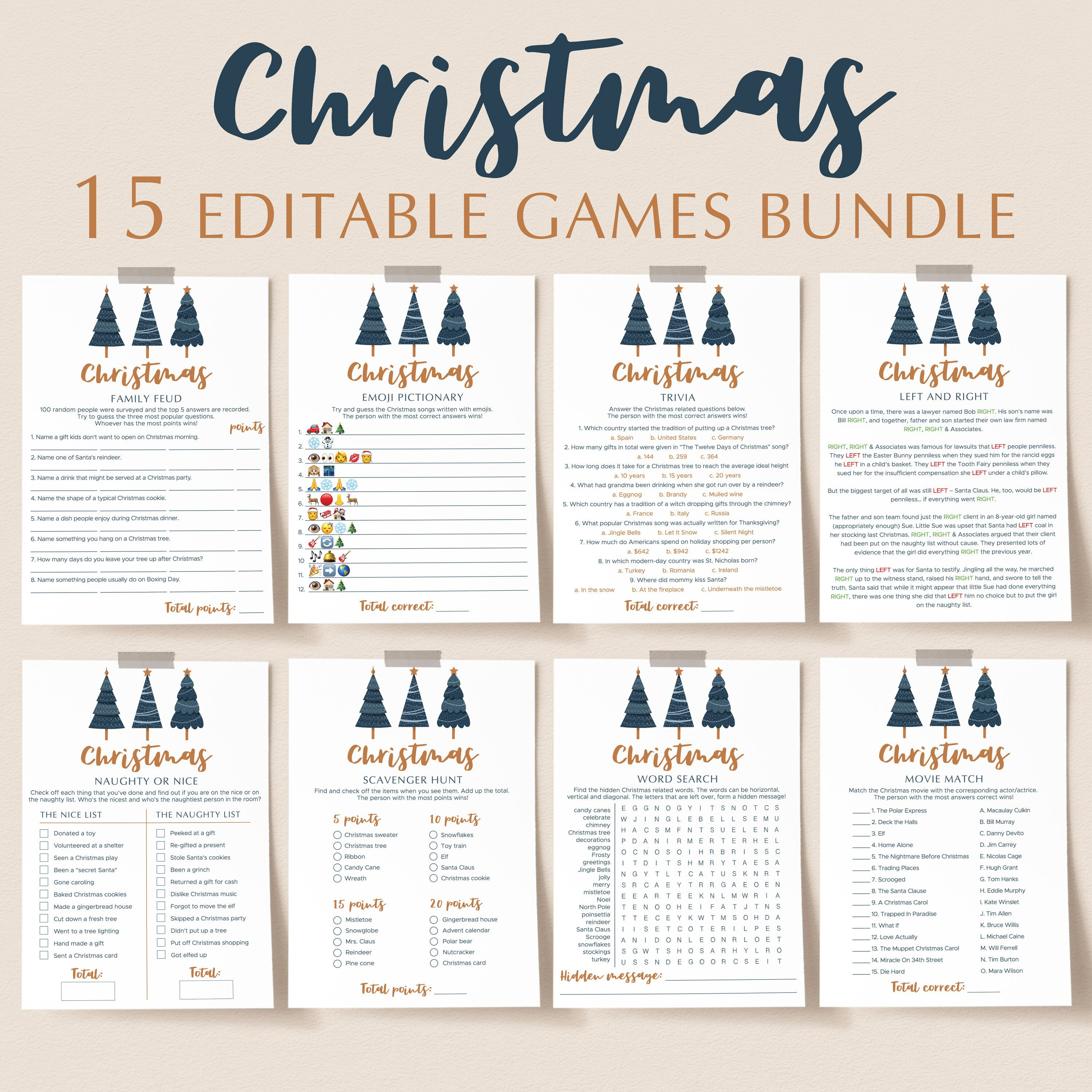 Christmas Games Bundle Printable Editable Xmas Activities for Kids and ...