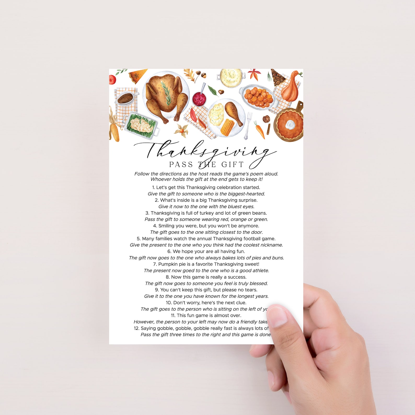 Thanksgiving Pass the Gift Game Printable Family Dinner Party - Etsy