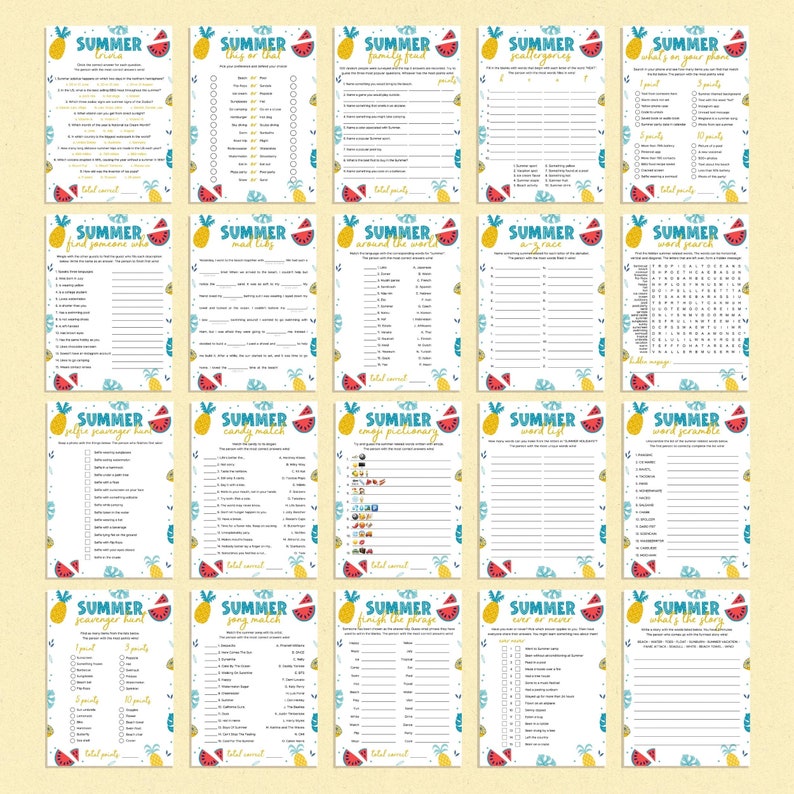 Summer Games Bundle for Kids and Adults Editable Vacation Activities ...