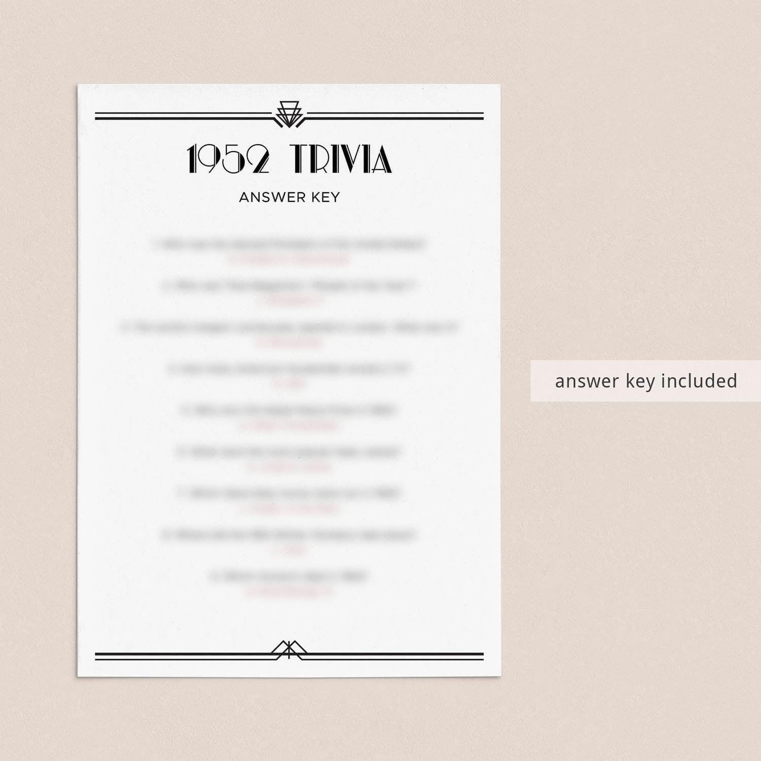 Born in 1952 Trivia Printable Birthday Quiz About Birth Year 1952 ...