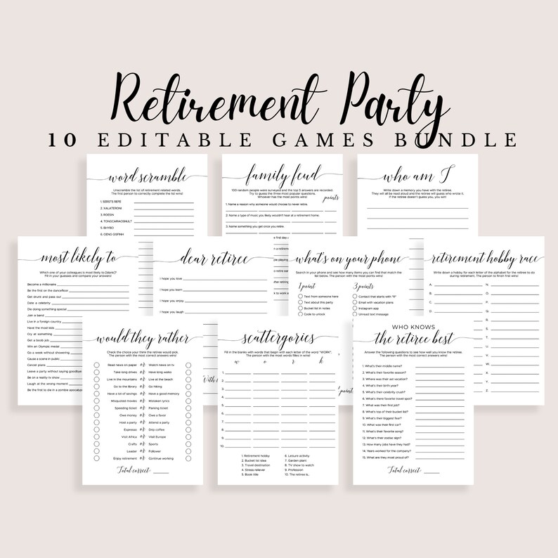 Office Retirement Party Games Bundle Editable Retirement Party ...