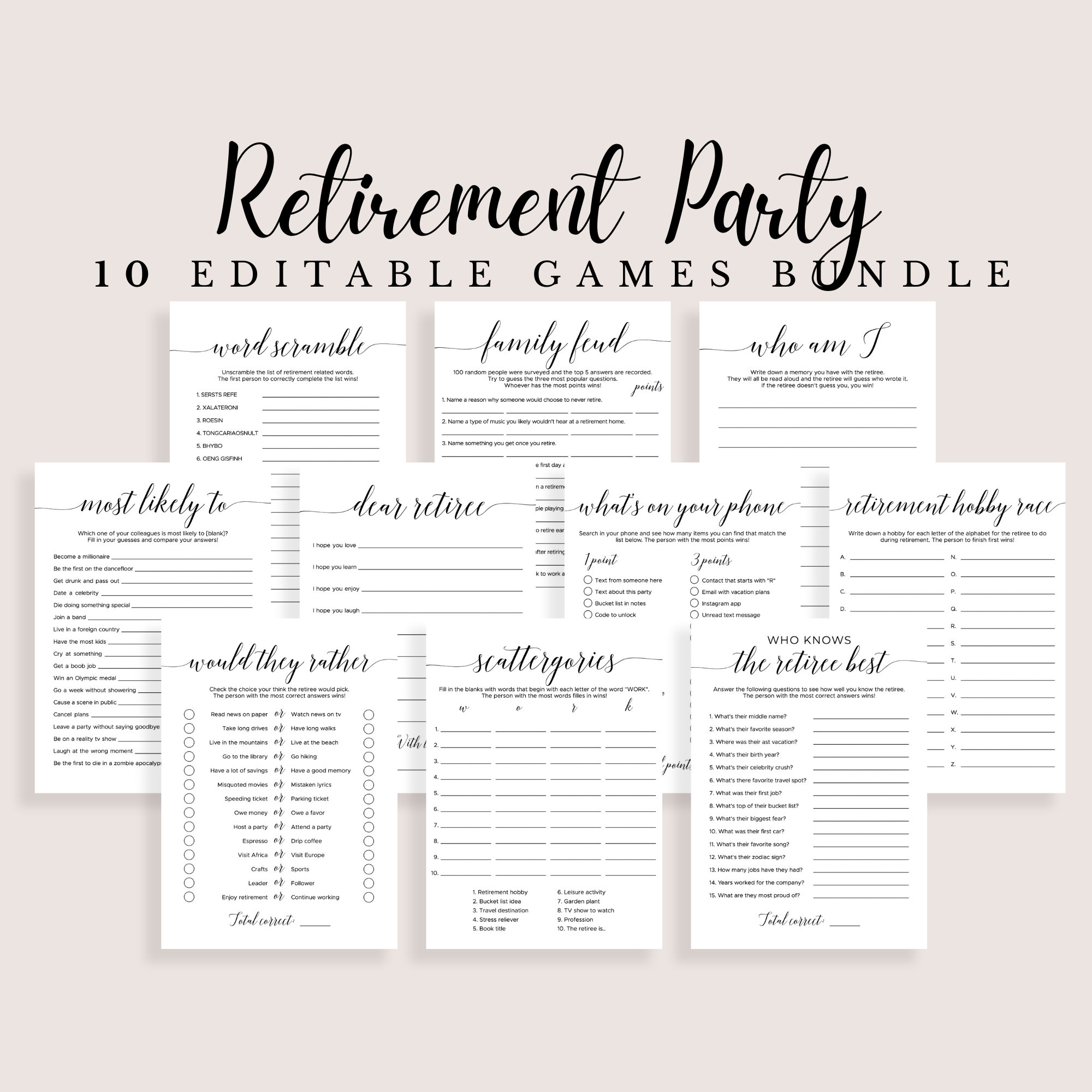 Office Retirement Party Games Bundle Editable Retirement Party ...