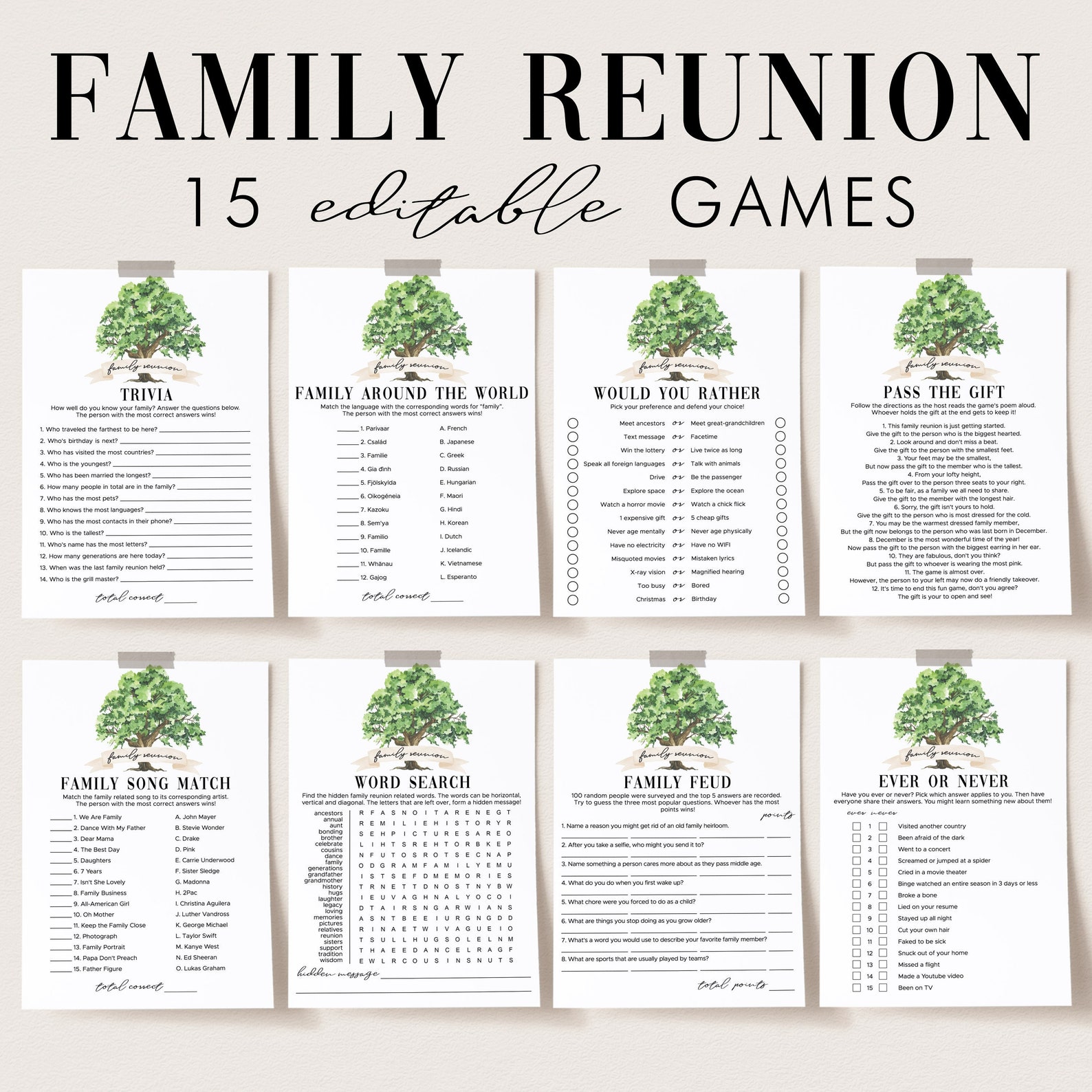 Family Reunion Games Bundle for All Ages Family Member Tree - Etsy